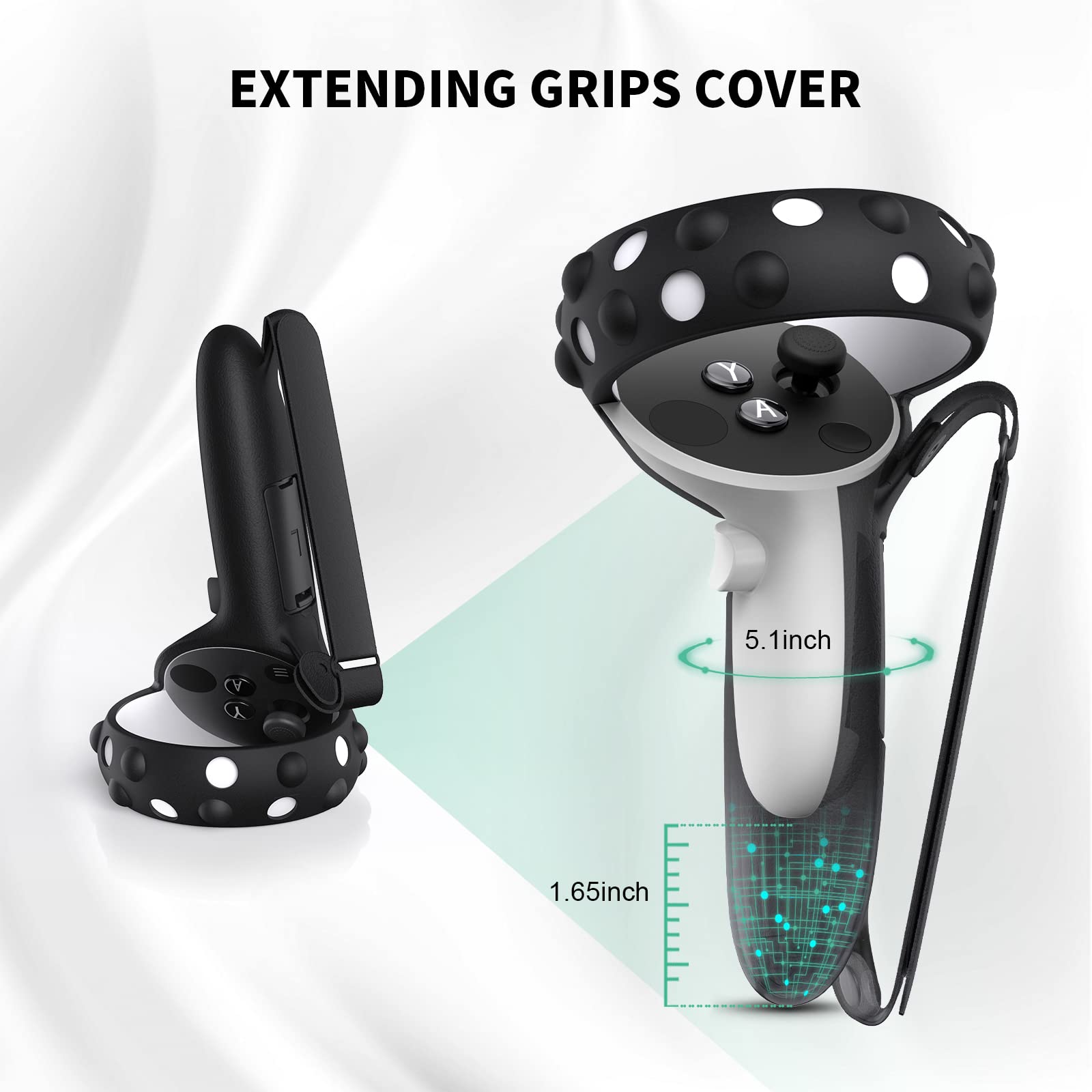 EKEMOND Upgraded Controller Grips for Oculus Quest 2 Accessories, Anti-Throw Hand Strap with Battery Opening, Knuckle Strap, Extended Silicone VR Grips Cover Protector for Meta Quest 2