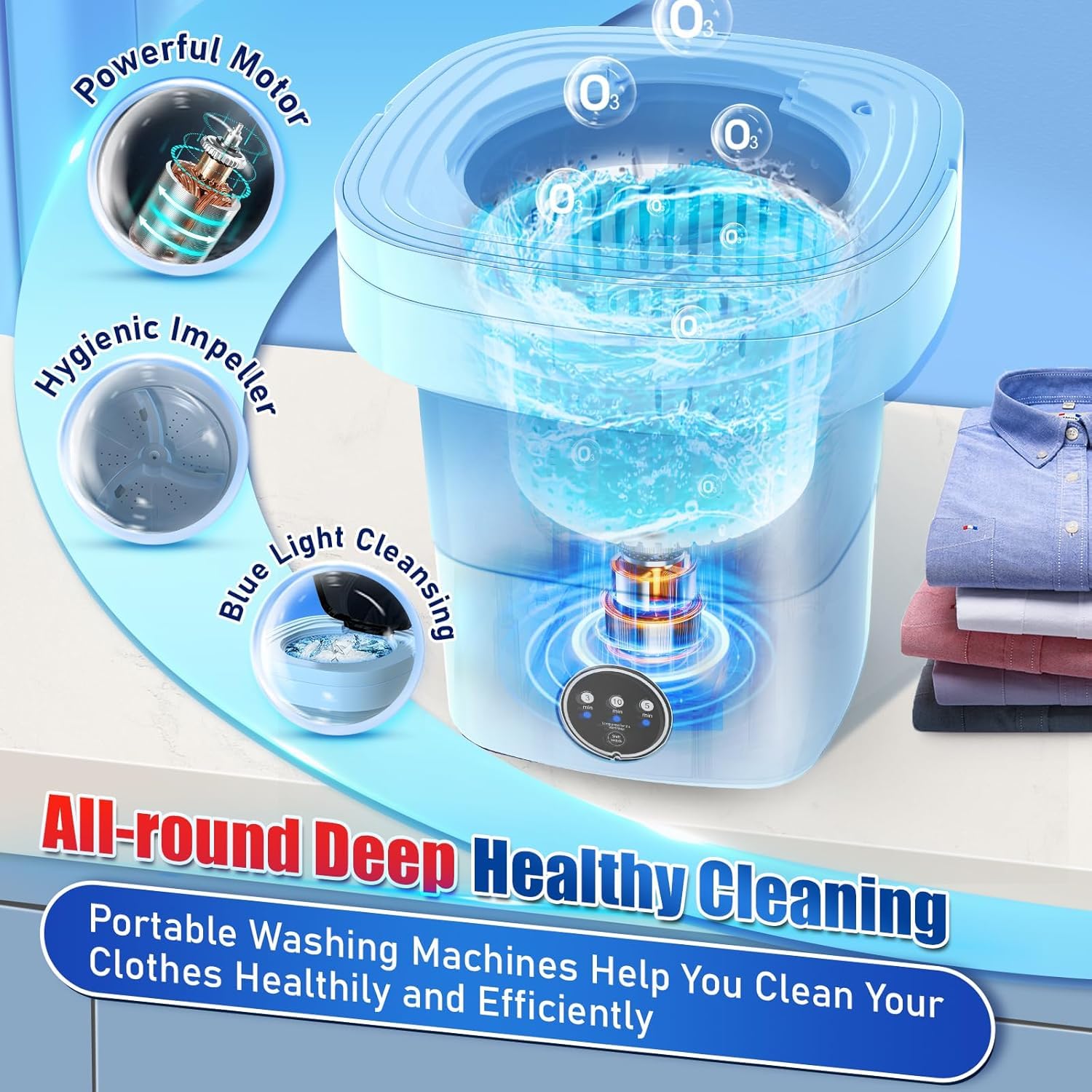 Portable Washing Machine with 3 Intelligent Cleaning Modes, 11L Mini Washer with Foldable Design, Mini Folding Washing for Travel, Camping, Apartment, Dorm, Baby Clothes, Socks and Underwear