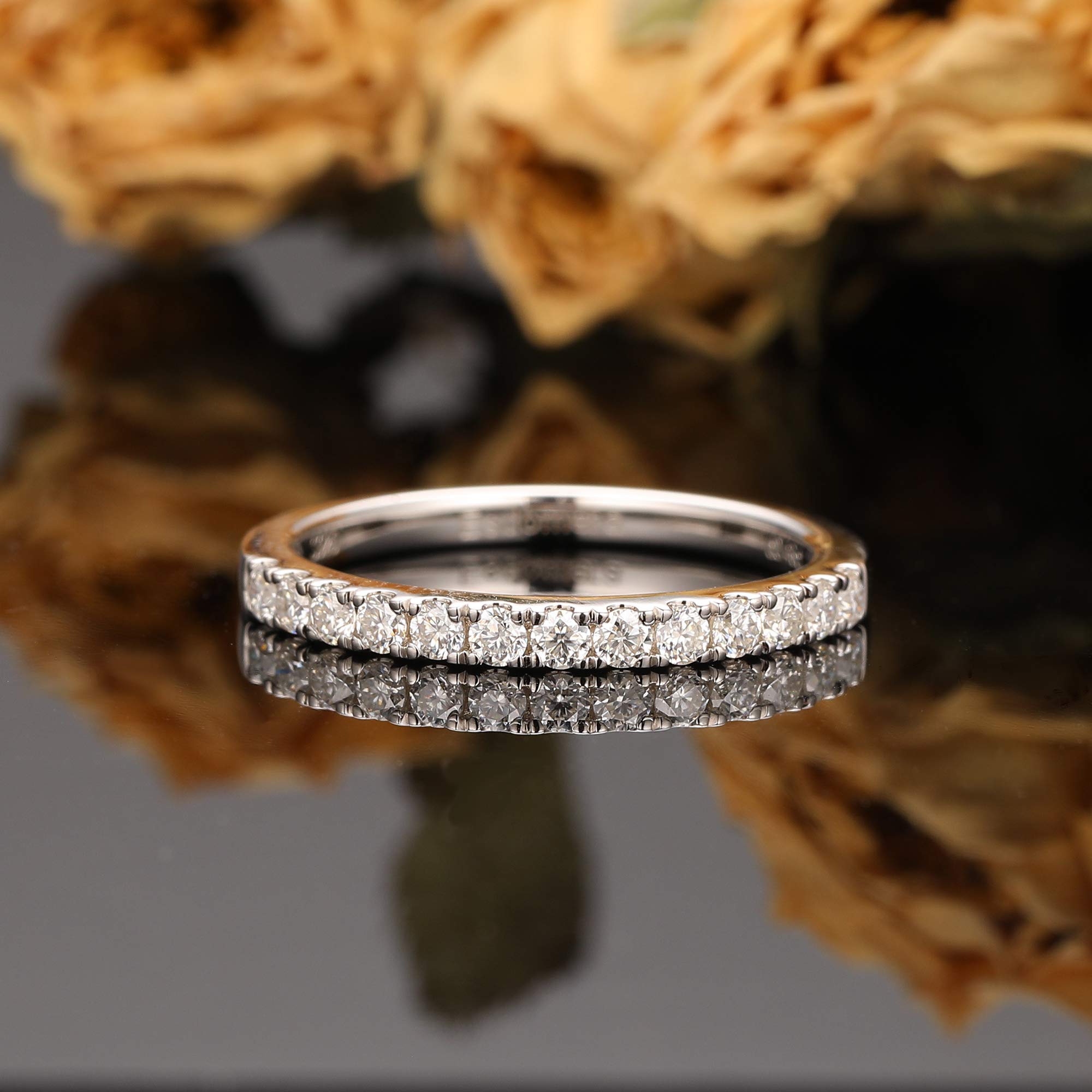 Esdomera Brilliant 0.46ctw Round Cut Moissanite Half Eternity Wedding Band With Platinum Plated Sterling Silver Ring For Women (4)