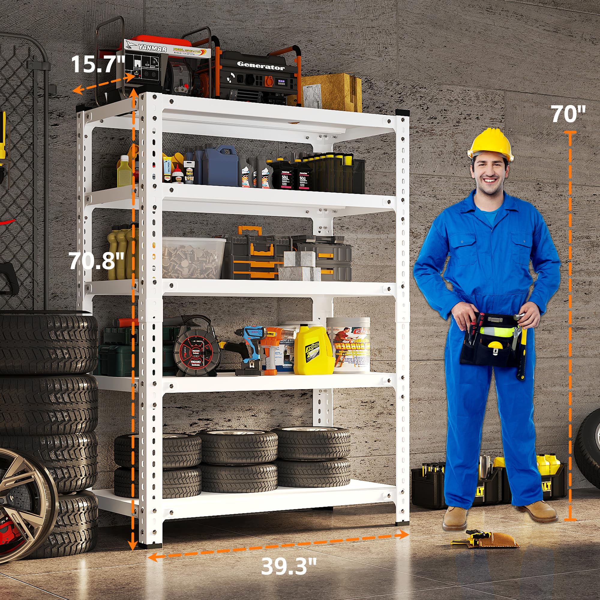 Qiaoxuan Garage Shelving Heavy Duty Adjustable Storage Garage Shelves, Metal Shelving Unit Garage Storage Rack, Utility Shelf for Garage, Basement, Pantry, Warehouse, 40" W x 16" D x 71" H (Blcak)