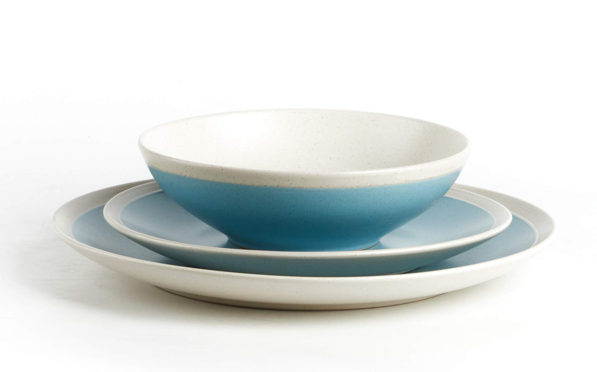 HomeVss Rock Ridge Speckled Stoneware Dinnerware Set (18pc Set, Turquoise and Ivory)