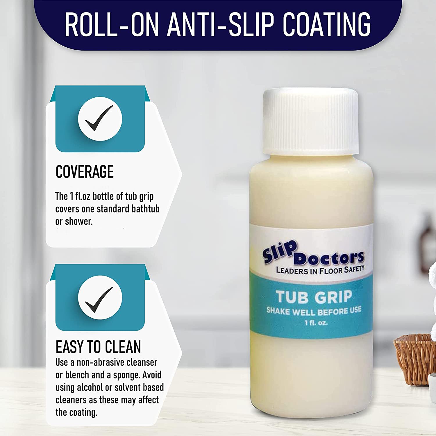 SlipDoctors Tub Grip Anti-Slip Bath & Shower Floor Solution β Fixes Slippery Fiberglass & Acrylic Bathtub or Showers β Clear Non-Slip Textured Coating