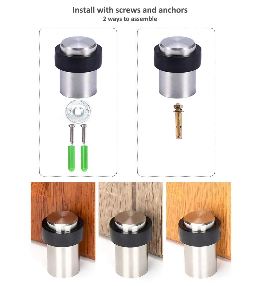 Door Stopper Stainless Steel Cylindrical Floor Door Stop 1.8" Pack of 10