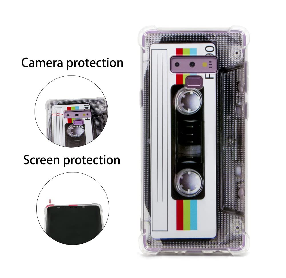 FAteamll Case for Galaxy Note 9,with Reinforced Corners TPU Soft Bumper Retro Cassette Tape Case Compatible with Samsung Galaxy Note 9