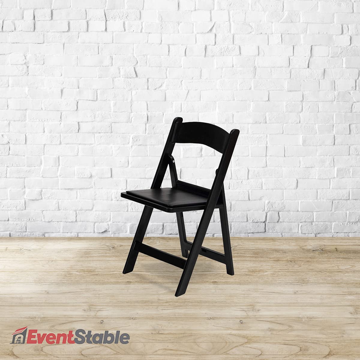 EventStable Titan PRO Resin Folding Chair - Black Indoor/Outdoor Lightweight Folding Chair - Vinyl Padded Folding Chair for Weddings Parties Events - 4 Pack