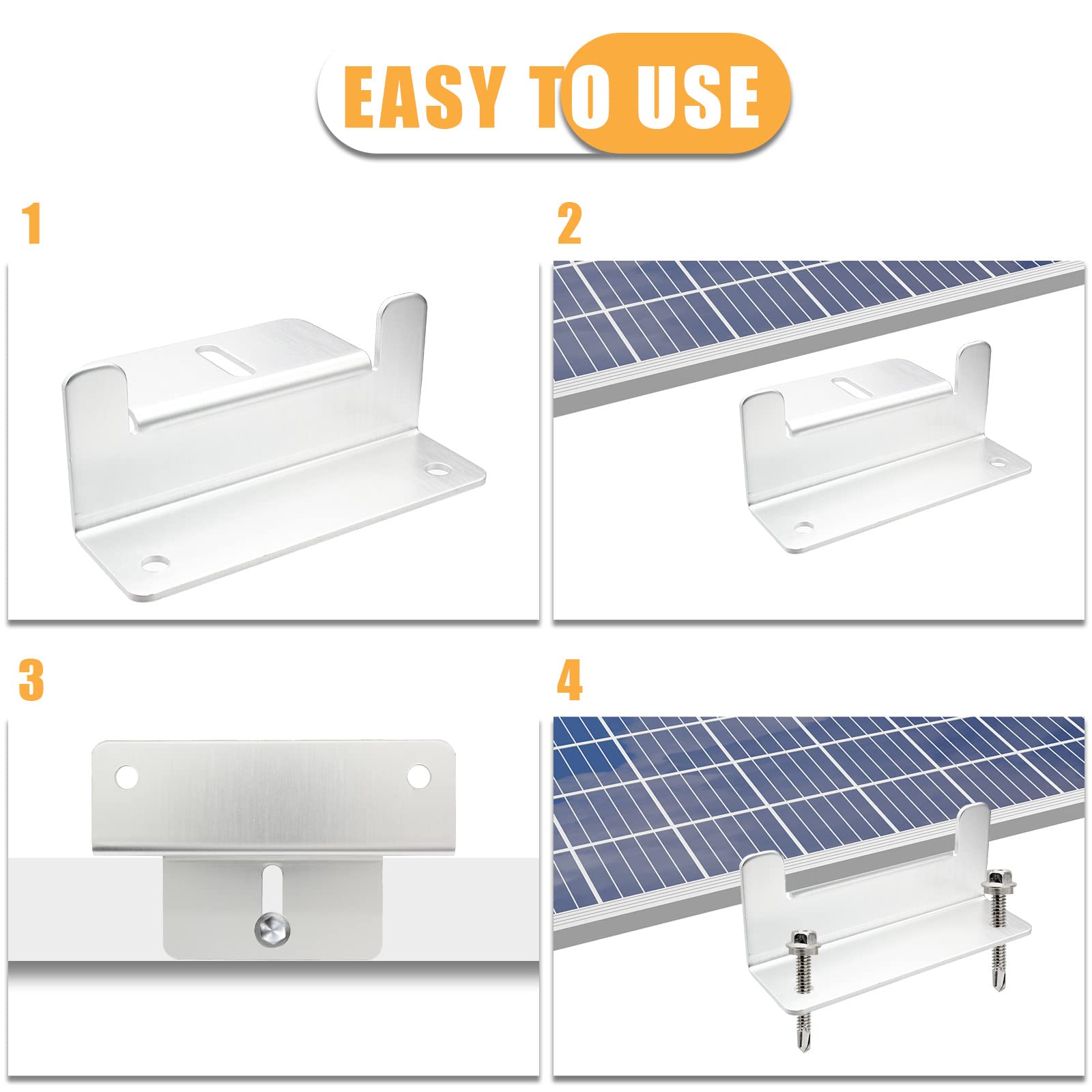 HARSKIYER 8pcs Silver Solar Panel Mounting Z Brackets, Aluminum Alloy Solar Connector Monocrystalline Solar Panel with Nuts and Bolts for RV Camper Boats Yachts Off Gird Roof Installation