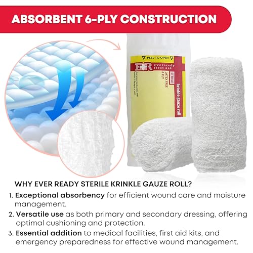 Ever Ready First Aid Sterile Krinkle Kerlix Type 4 1/2" x 4.1 Yds, Latex Free, 6 PLY, Gauze Bandage Roll - 24 Count