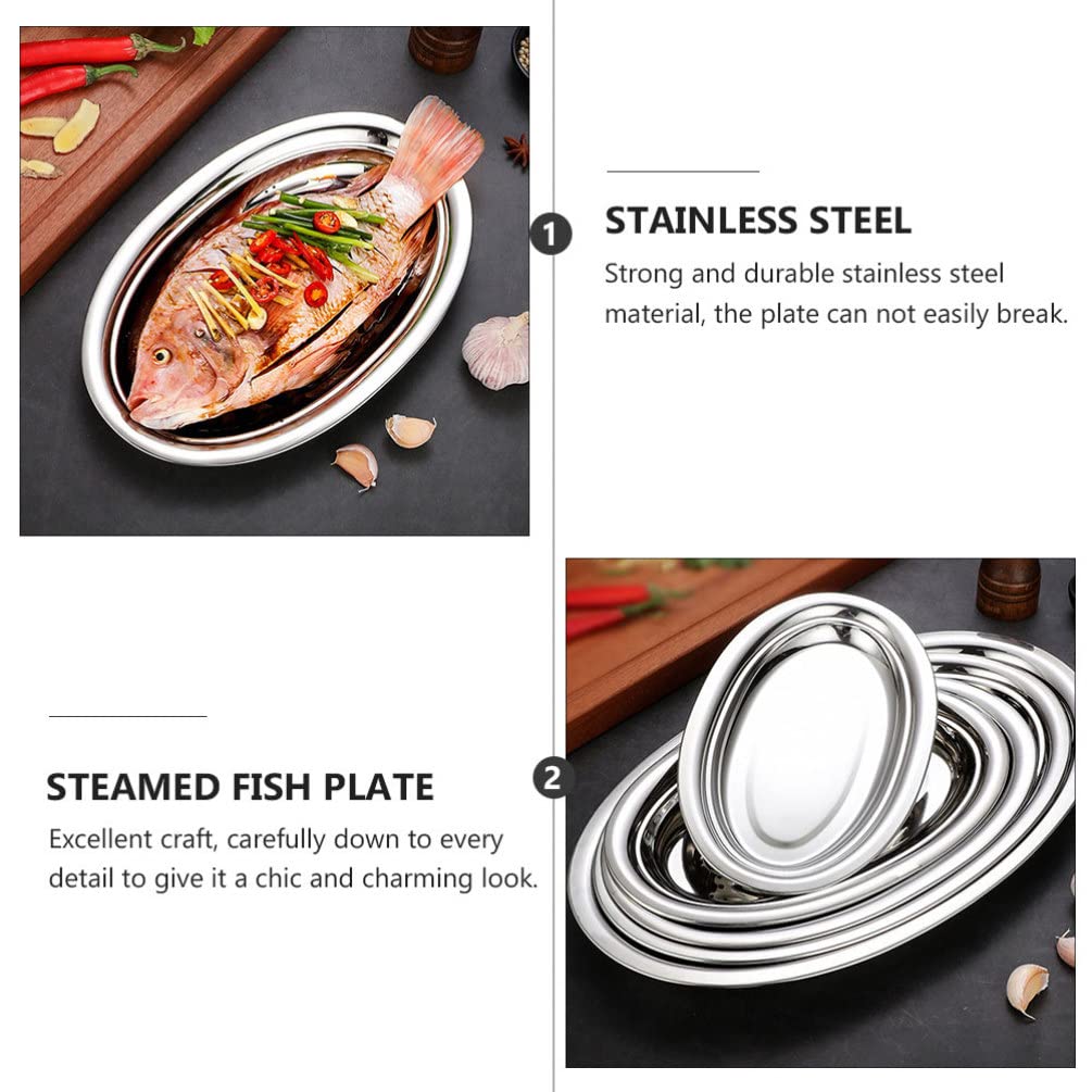 GANAZONO 2pcs Steamed Fish Plate Steel Plate Food Display Tray Metal Serving Plates and Bowls Sushi Plate Ceramic Serving Tray Fruit Serving Plate Dressing Table Disc Child Stainless Steel