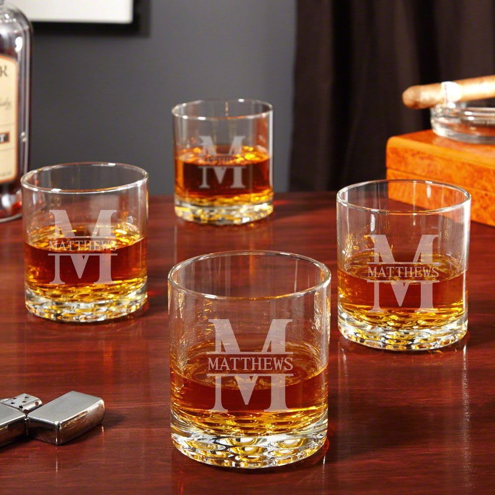 HomeWetBar Quinton Monogram Engraved Whiskey Glass (Personalized Product)