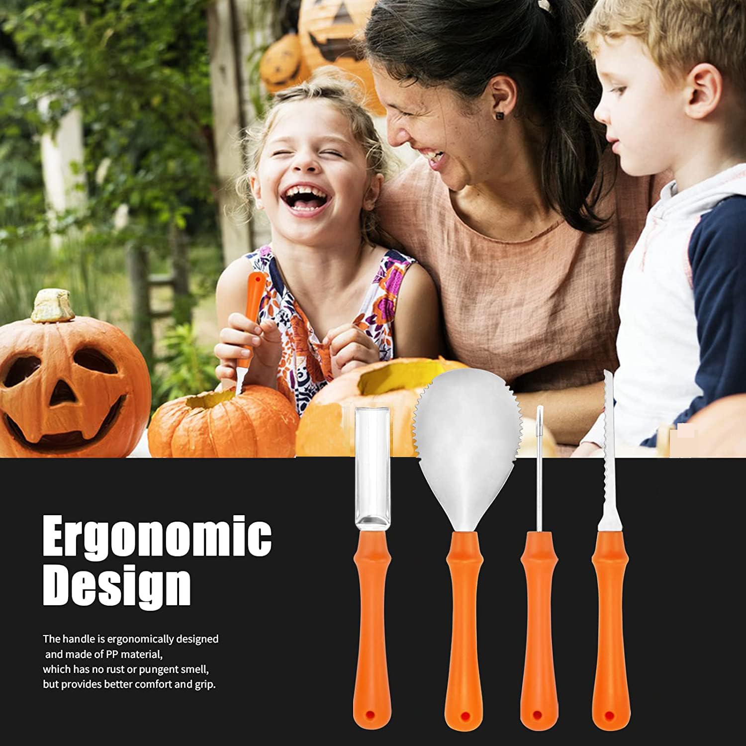 QJIUBA Halloween Pumpkin Carving Kit,Professional Stainless Steel Pumpkin Carving tools,Safe and Easy Bulk Pumpkin Carving Kit for Kids Adults,Family Decorations DIY Carving Gift(10PACS