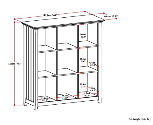 SIMPLIHOME Acadian SOLID WOOD 44 Inch Transitional 9 Cube Bookcase and Storage Unit in Black, For the Living Room, Study Room and Office