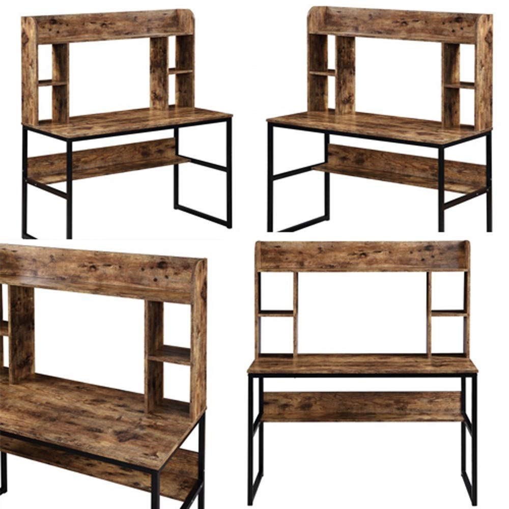 Home Office Desk, 47 inch Modern Simple Style Laptop Table, Multipurpose PC Workstation, Computer Desk with Hutch and Bookshelf