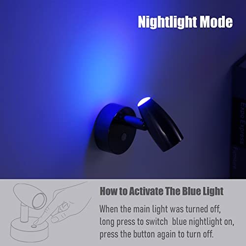 Obeaming RV Reading Light 12V Swivel LED Spotlight with Quick USB Charger& Blue Nightlight, Camper Van Travel Trailer Bed Reading Light, 12-24VDC Hard-Wired (Gloss Black)