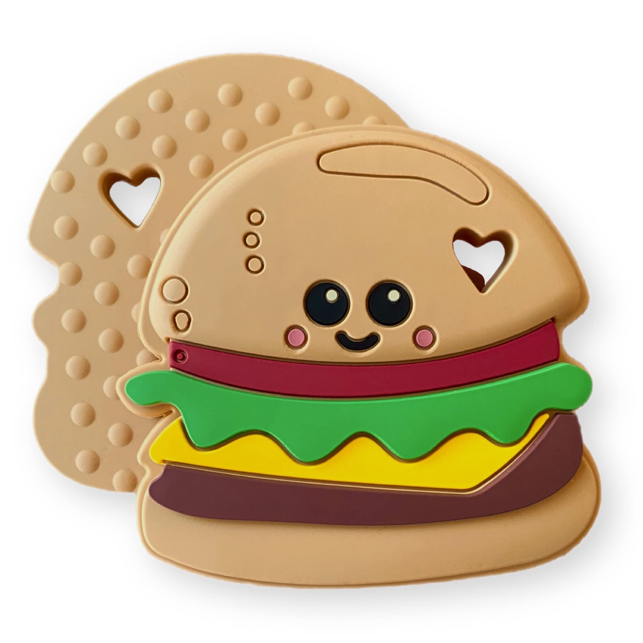 Happy Hamburger Silicone Teething Toy! 100% Safe, Non-Toxic, BPA Free and Effective for Teething Pain Relief...Happy Burger Designed for a Happy Baby!