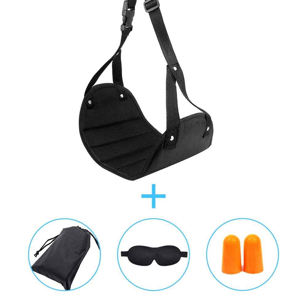 Footrest Hammock for Travel Airplane Office Home | Mini Portable Travel Flight Carry-on Accessories (+ Black Sleep mask)