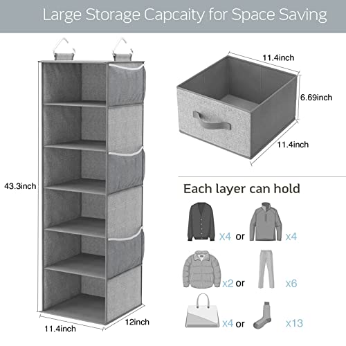 MONINXS Clothes Drawer Organizers Grey & 6-Shelf Hanging Closet Organizer Black