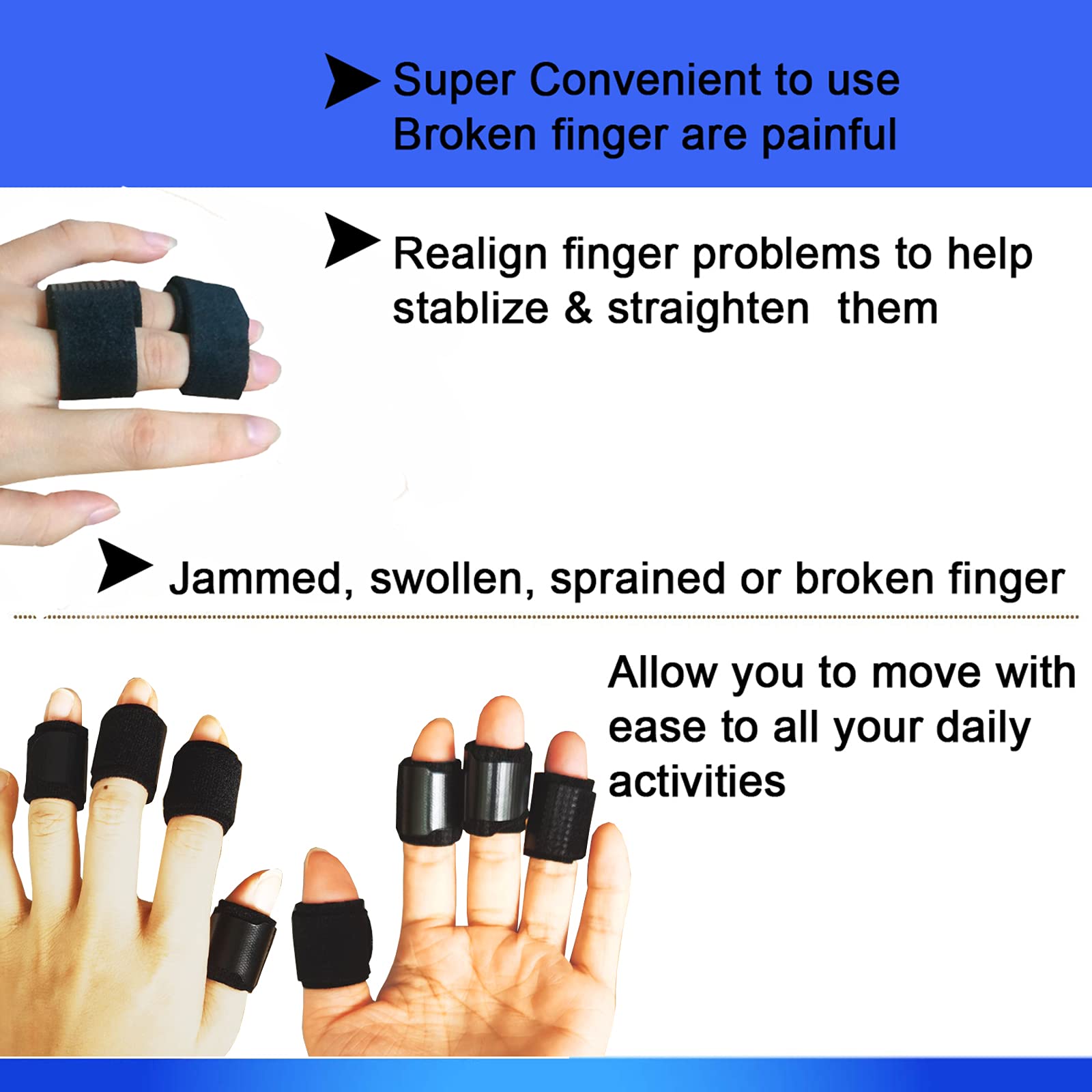 Footsihome Broken Buddy Finger Tape Splints 12 Pack, Finger Wraps to Treat Sprainted Jammed 3/4'' Wide Black