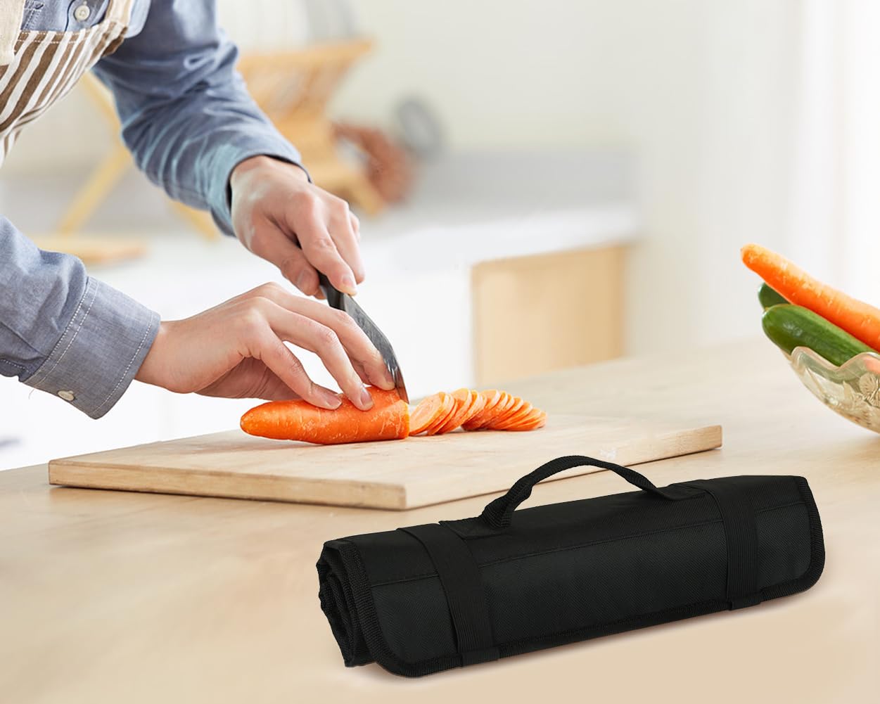 Victhur Knife Roll 10 Slots Plus 1 Pocket Canvas Chef Knife Bag for Meat Cleaver, Knife Hone, Utensils and Kitchen Tools Up to 12”(Bag Only)