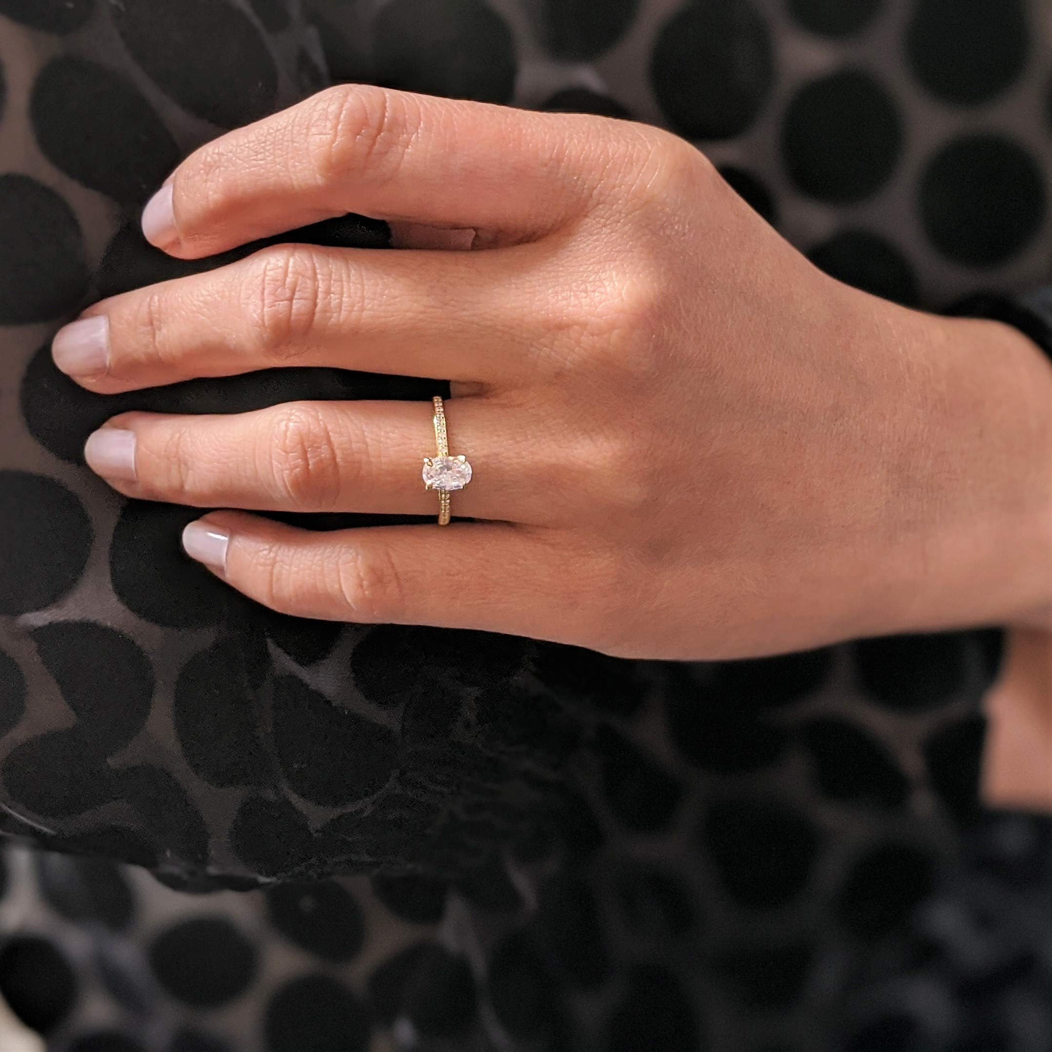 espere 1 Carat Oval Cut CZ Solitaire Engagement Ring | 18K Plated Sterling Silver Classic Oval Wedding Ring | Delicate Promise Ring