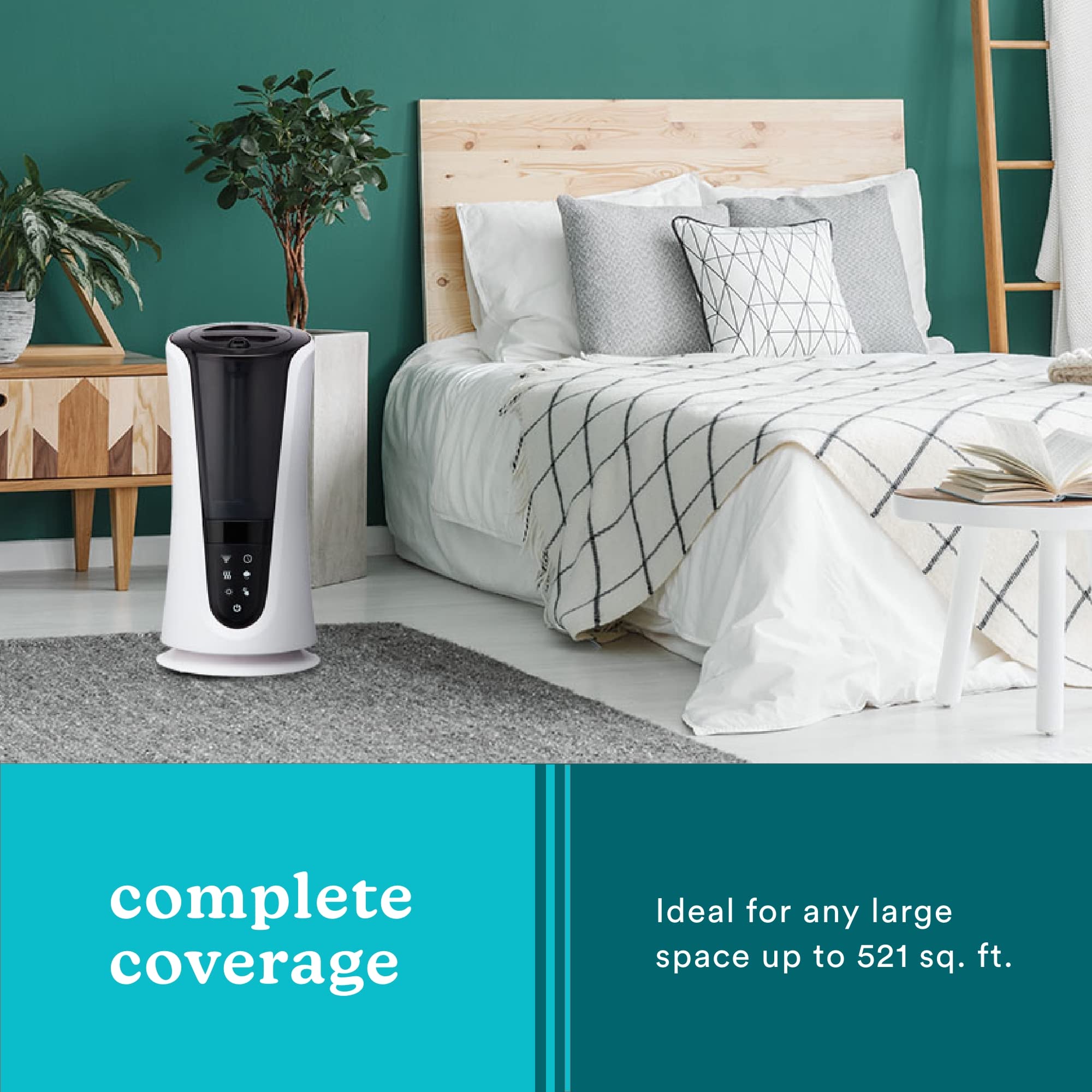 Homedics Ultrasonic Humidifier β Large Deluxe Air Humidifiers for Bedroom, Plants, Office β Cool and Warm Mist Humidifiers, Essential Oil Pads and Built-In Timer, 5 Mist Settings, White and Black