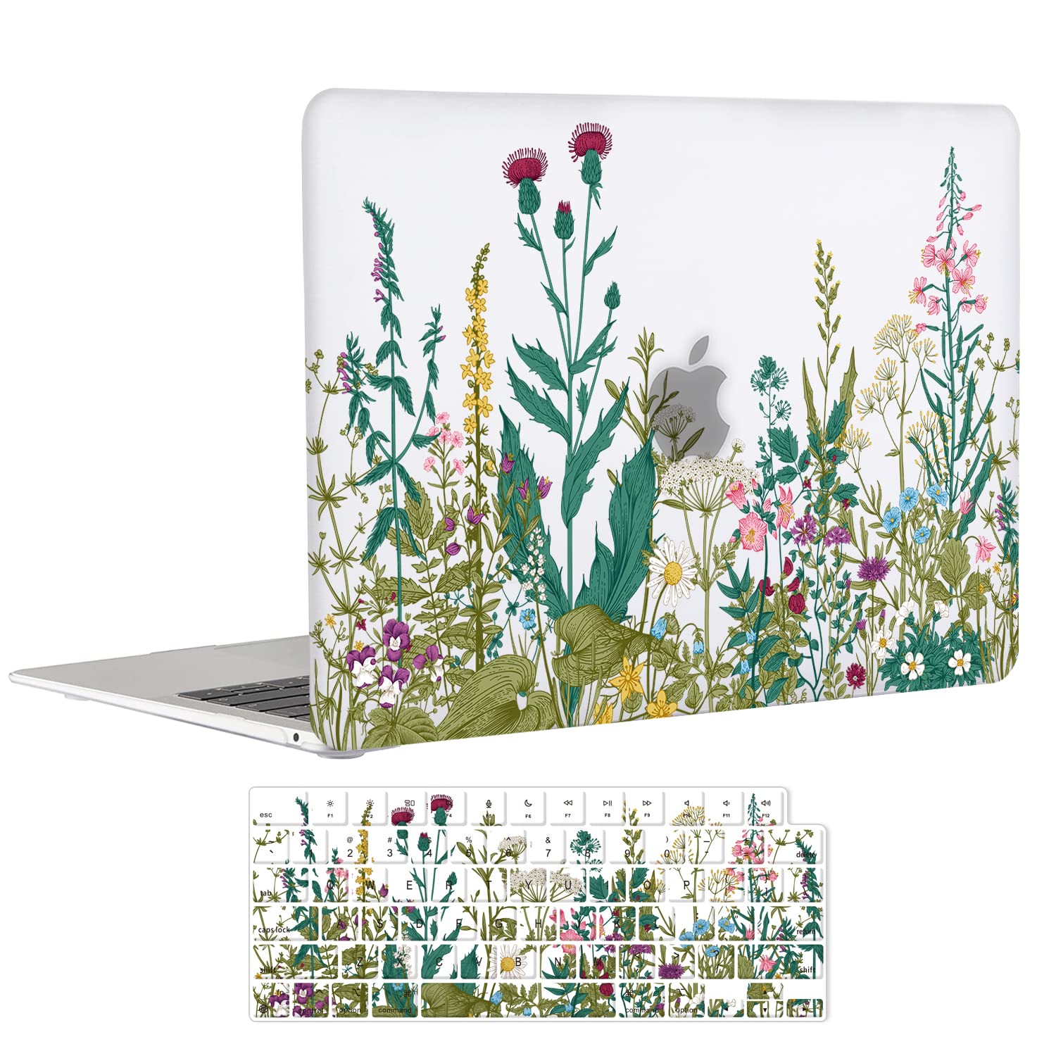 EkuaBot Floral Flower MacBook Air 13 inch Case & Keyboard Cover (A2681 M2 Chip, Newest Version 2022 Release), Matt Clear Rubber Coated Soft Touch Hard Case Only Compatible MacBook Air 13.6 in
