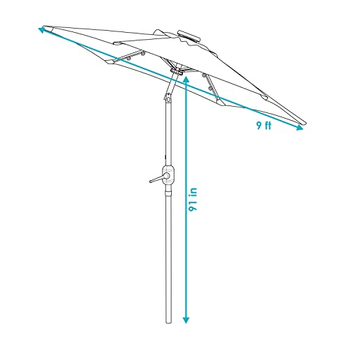 Sunnydaze 9 Foot Outdoor Patio Umbrella with Solar Lights & Tilt/Crank, LED, Navy Blue Stripe