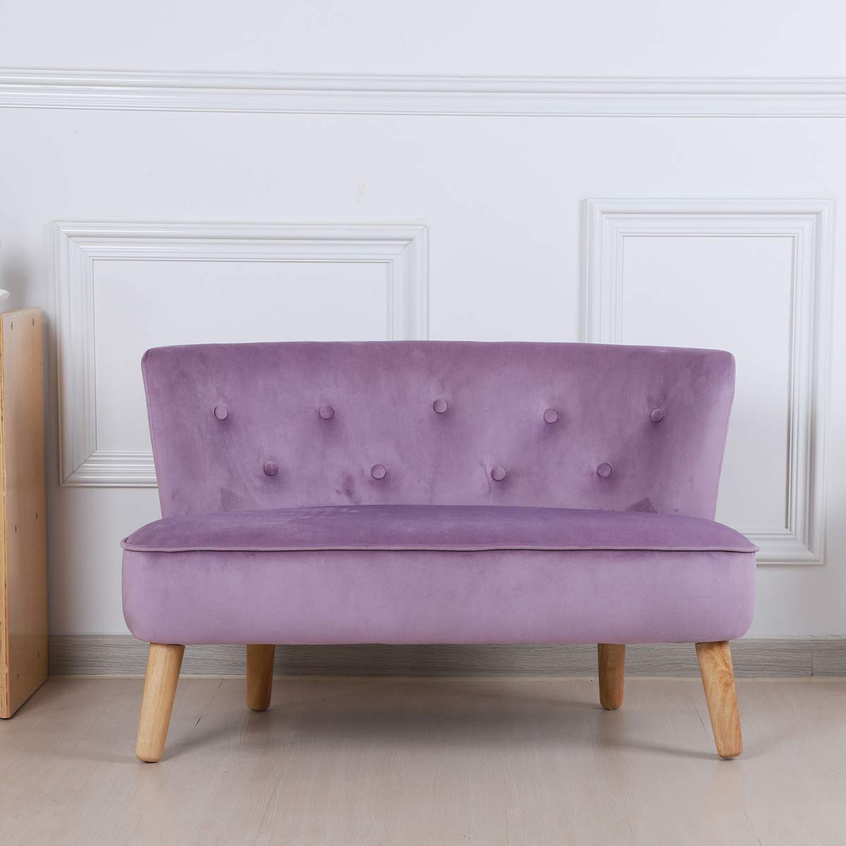 Yoonnie room 2-Seat Kid Sofa Couch with Velvet Fabric,Kid Sofa Chair with Wooden Frame for 3-6 Age Children Gift,35.6" Length, Purple