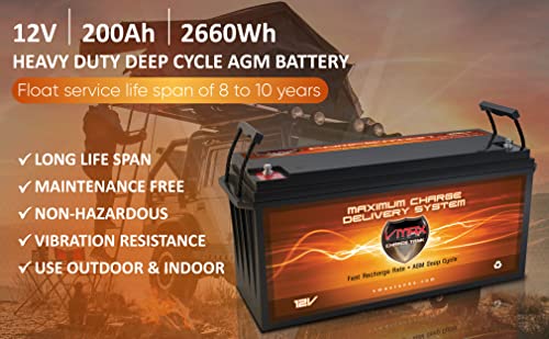 Qty 4 Vmaxtanks Vmax SLR200 12 Volt 200Ah AGM Battery Solar Batteries for Use with PV Solar Panels Wind Turbine Electric Power Backup Generator for Off Grid or Grid Tie