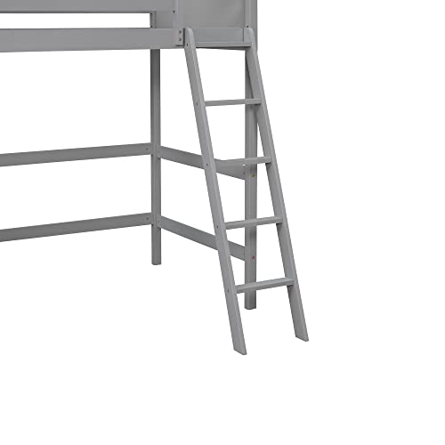 ODC Twin Loft Bed with Angle Ladder, Solid Wood Loft Bed with Safety Guardrail for Teenagers and Adults, High Loft Bed with Wooden Slats Support, No Box Spring Needed