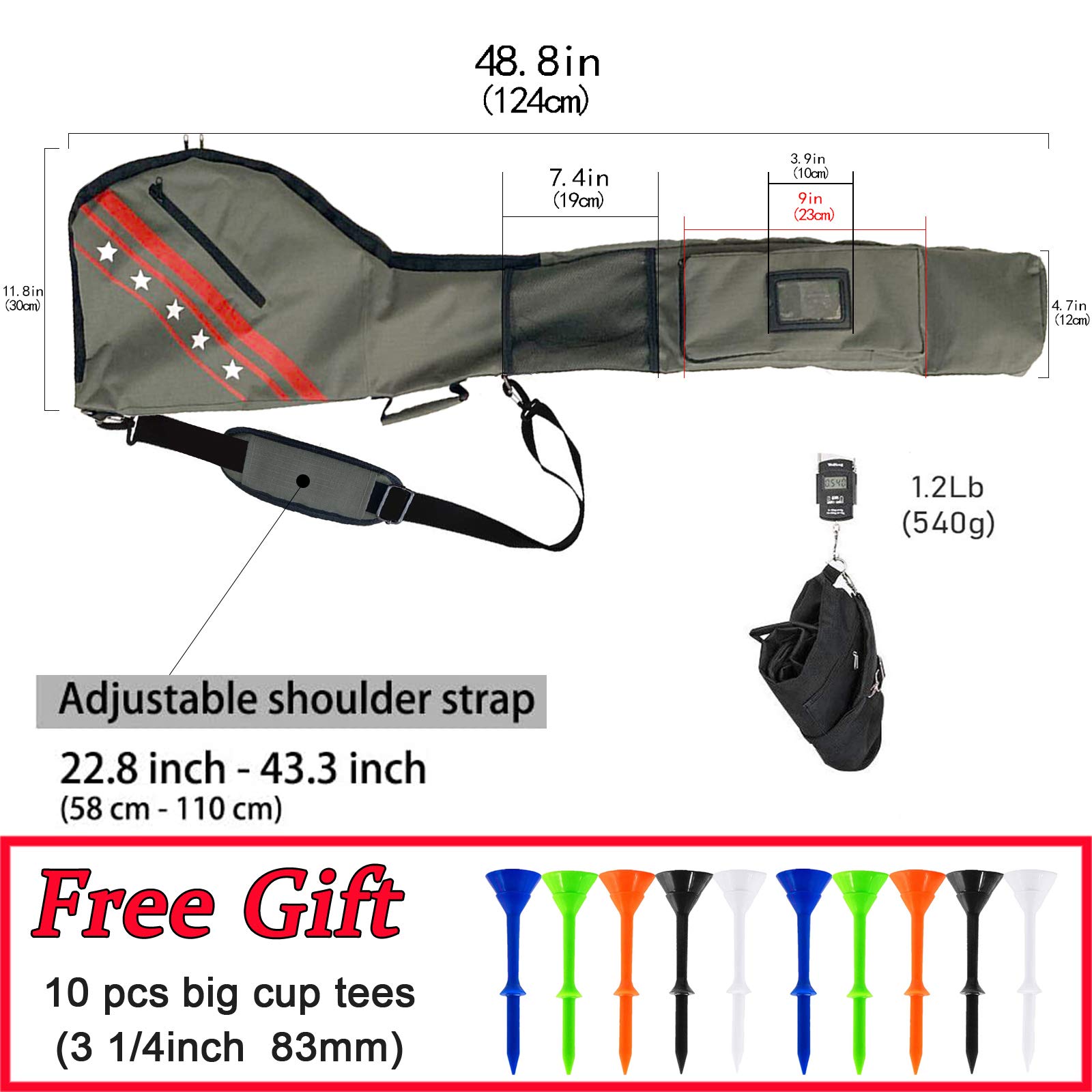 Golf Club Carry Bags Pro B-99 Sunday Bag with 10 Free Plastic Tees Lightweight Thick Waterproof Portable Clubs Travel Case Driving Range Practice Training Gift for Men Women (Red)