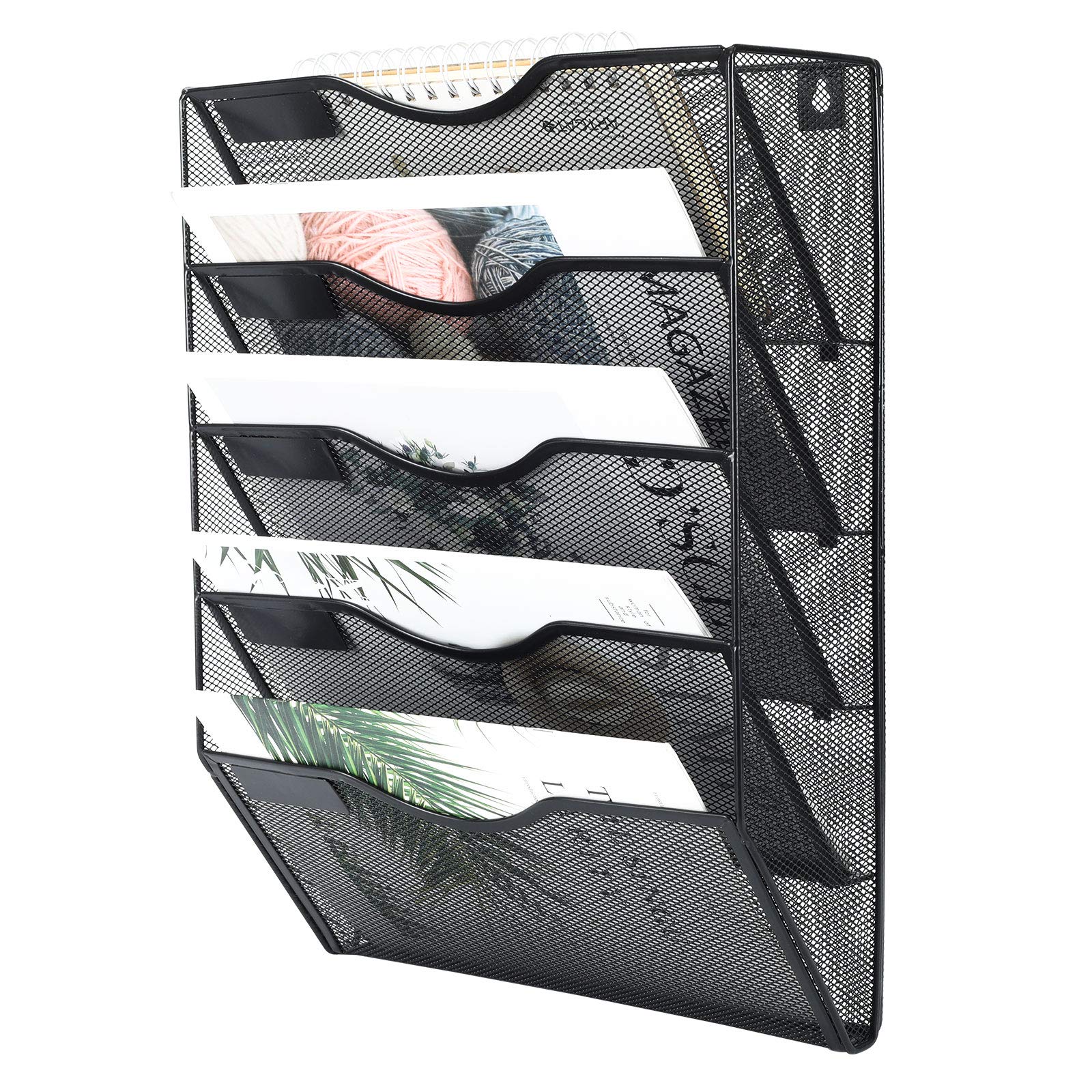 EasyPAG File Organizer Mesh 5 Pockets Large Capacity Wall Hanging File Organizer Vertical Holder Rack for Office Home ,Black