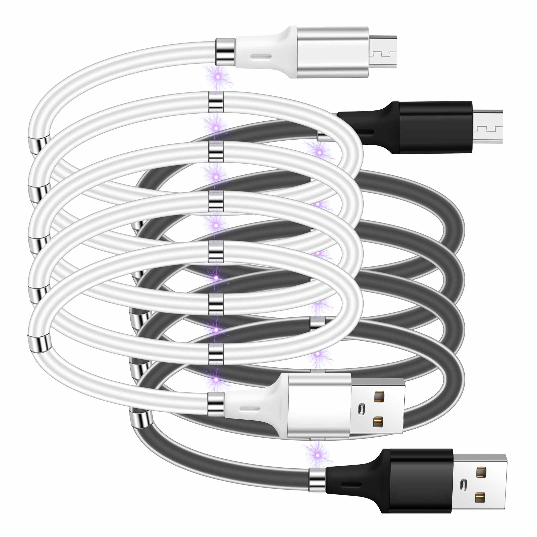 JJKKZVZ 2Pack Upgraded Micro USB 2.0 Magnetic Charging Cable, 3FT Android Charger Cable Data Transfer Cable for All Micro USB Devices