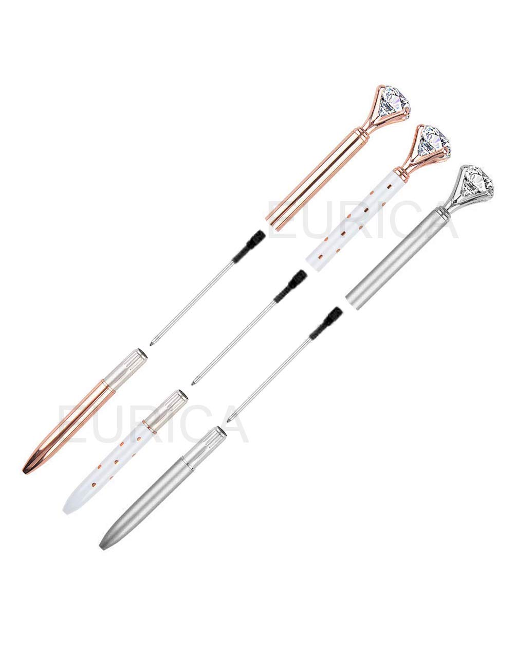 EUICAE Pen Refills Pack of 40 Replacement Ballpoint 3.2'' inch for Pens with Big Diamond Crystal on Top Diamond Crystal Stylus Pens Metal Refill in Storage Case Medium (Black).