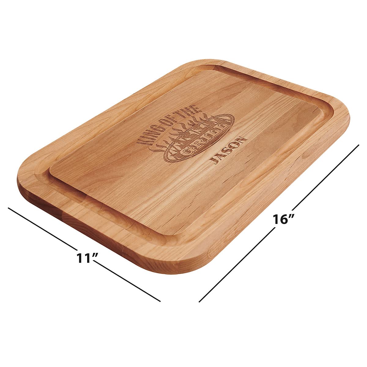 King of the Grill Personalized Red Alder Wood Cutting Board-Custom Engraved 11x16-Inch Chopping, Serving Boards w/Leather Hanger, Father’s Day, Holiday, Housewarming Gift, Add Name, by Lillian Vernon