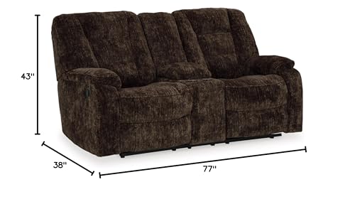 Signature Design by Ashley Soundwave Contemporary Manual Reclining Loveseat with Console and Cup Holders, Dark Brown
