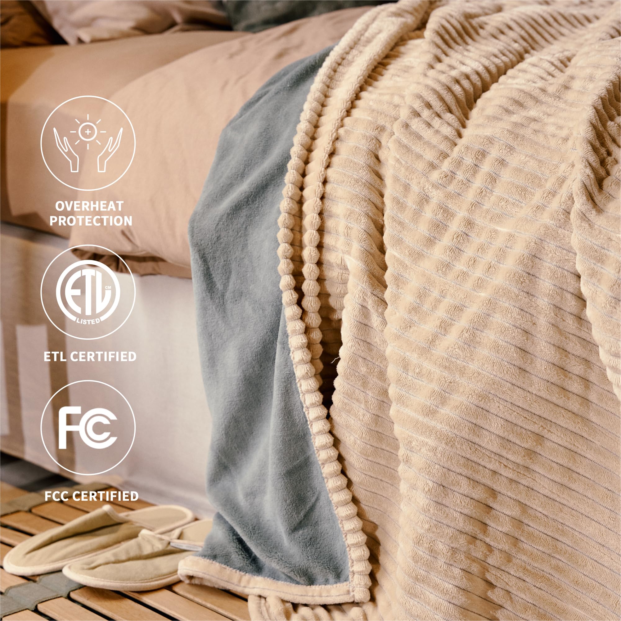 HOMISPRITE Heated Blanket Full Size 72"x84",ETL Certification- 6 Heating Levels Electric Blanket&1-10 Hour Auto Off,Heating Blanket with Dual Controller(Beige)