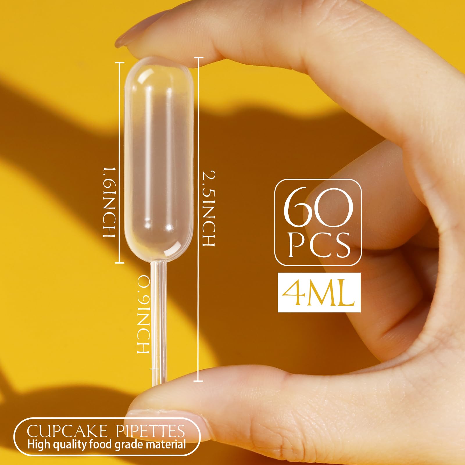 Teenitor Cupcake Pipettes, 60Pcs 4ml Alcohol Infuser Plastic Pipettes Dropper Squeeze Dropper Disposable Mini Flavor Liquor Infuser for Chocolate Strawberries Cupcakes
