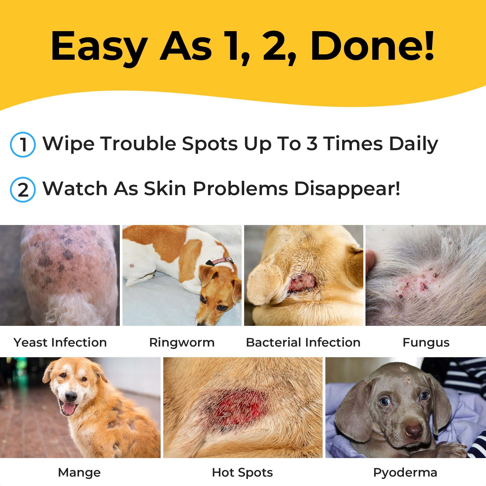 Smiling Paws Pets - Antibacterial & Antifungal Wipe for Dogs & Cats - Contains Ketoconazole & Chlorhexidine - Skin Treatment for Yeast Infection, Ringworm, Pyoderma, Bacteria & Fungus - 50ct (2 Pack)