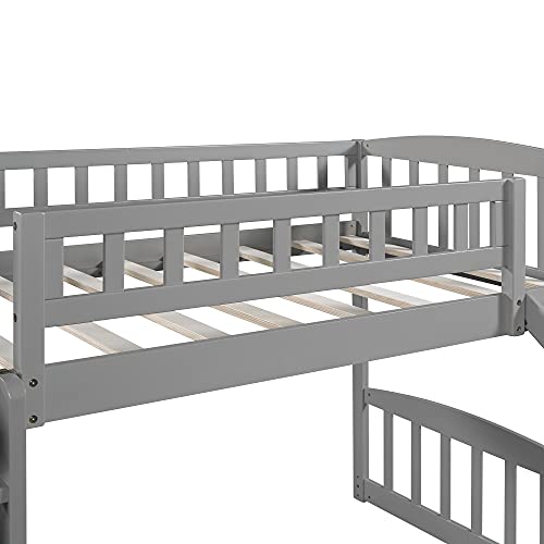 Twin Loft Bed with Slide, Wooden Low Loft Bed with Stairs and Storage for Kids Girls Boys Teens - Gray