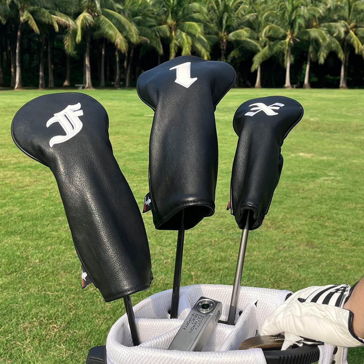 Golf Driver Fairway Hybrid Rescue Wood Club Head Covers Headcovers Set for Woods - Leather Golf Club Protector Case (Black-3pcs(D/F/H))