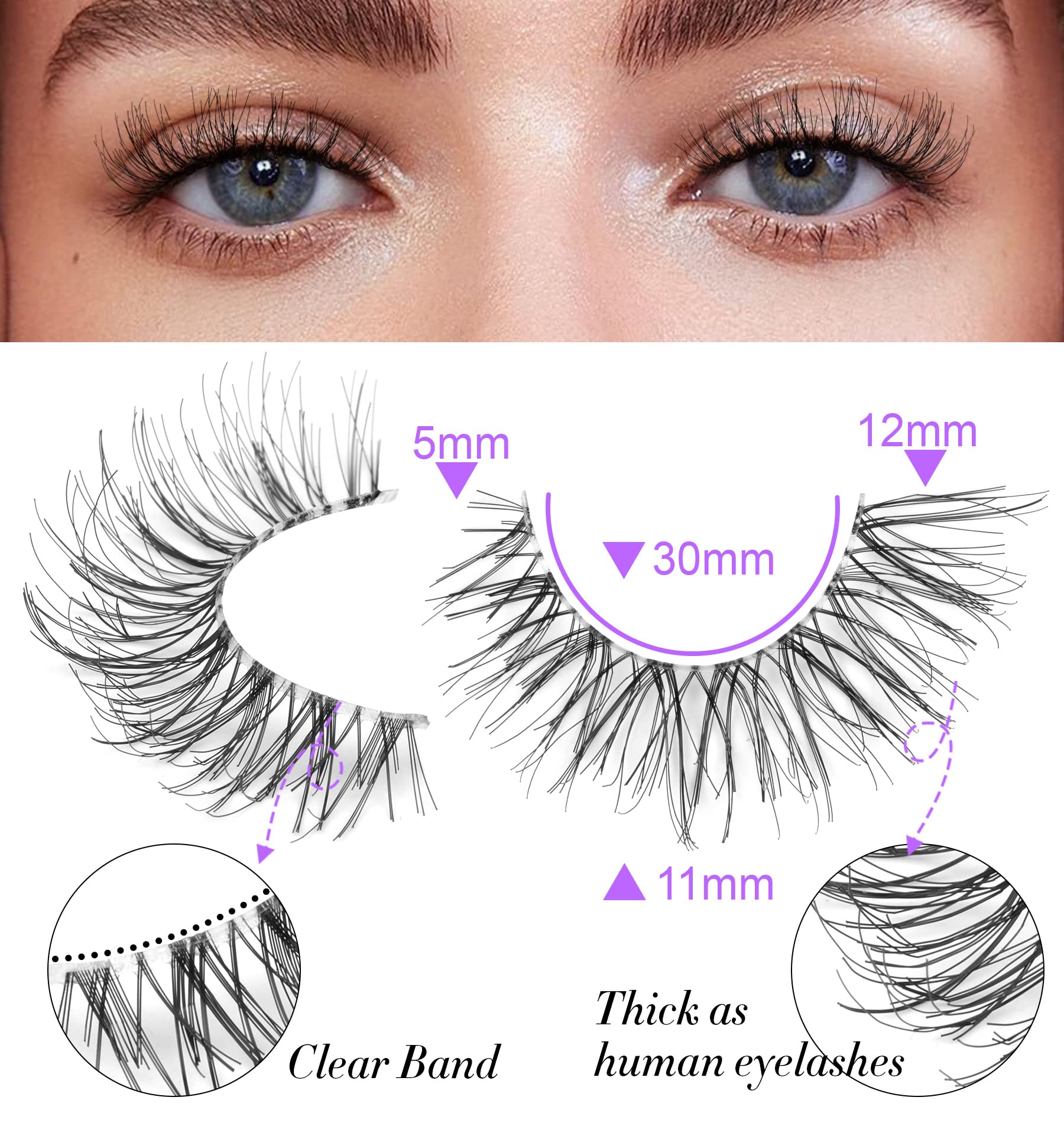 Lashes Wispy Natural Look Cat eye Fluffy Electric False Eyelashes Lvmixwig Clear Band Faux Mink EyeLashes Handmade Reusable Ruffle Silk Lashes Pack