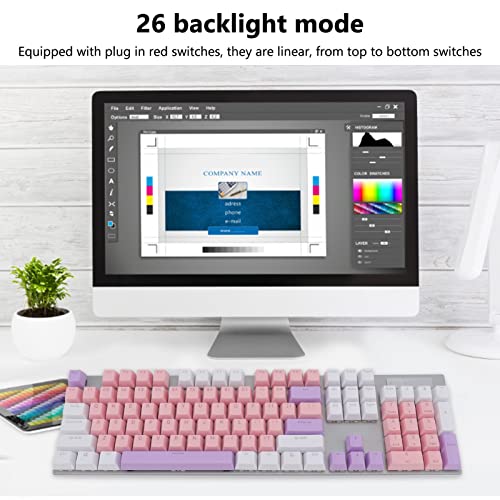 Luqeeg Mechanical Keyboard, 104 Keys RGB Keyboard, Wired Ergonomic Gaming Keyboard with 26 26 Backlight Mode Hot Swap Mechanical Game Keyboard, Compact for Windows for OS for
