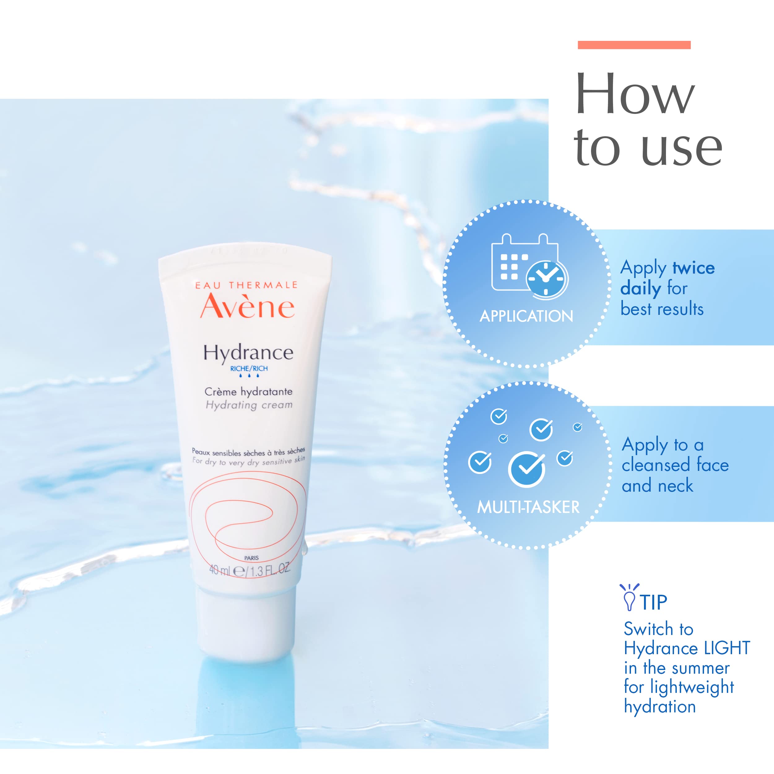 Eau Thermale Avène Hydrance RICH Hydrating Cream, Daily Face Moisturizer, Non-Comedogenic, 1.3 Fl Oz (Pack of 1)