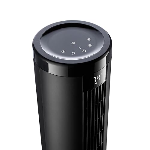 Lasko Elevation 42”-54” Adjustable Height Pedestal Tower Fans for Home, 31 ft/s Airflow, Quiet 28 dB on Low, 90° Oscillation, 12 Hour Timer, Remote Control, Black, EST100