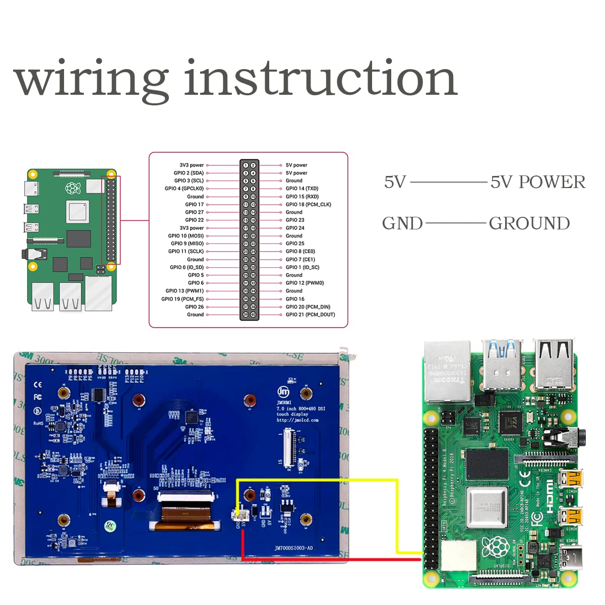 JMOHMI 7 inches DSI Display for Raspberry Pi LCD Touch Screen Monitor 800 * 480 Resolution (OEM & ODM Supported)