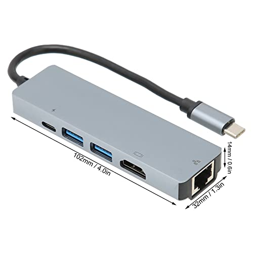 USB C Hub, 5 in 1 High Speed Data Transmission USB C Dongle, USB C to HDMI Multiport Adapter ,HD Multimedia Interface Ethernet Adapter for Windows XP/Vista/OS/ 10