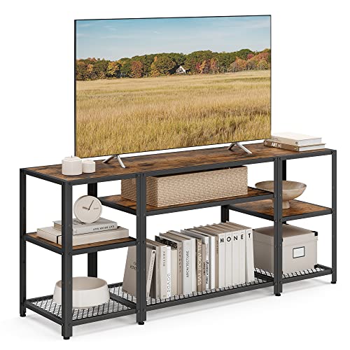 VASAGLE TV Stand for 65 Inches TVs, Industrial Entertainment Center, Modern TV Console with Open Storage Shelves for Living Room, Bedroom, Rustic Brown and Black ULTV105B01