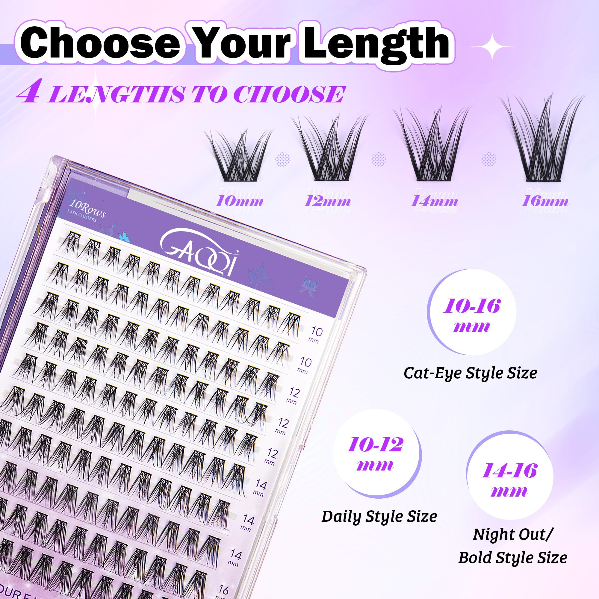 GAQQI Lash Clusters, GQ45 Individual Lashes D Curl, DIY Lash Extension 14mm Only False Eyelash Clusters 120PCS, Natural & Wispy Lash Wisps (GQ45,D Curl,14mm)