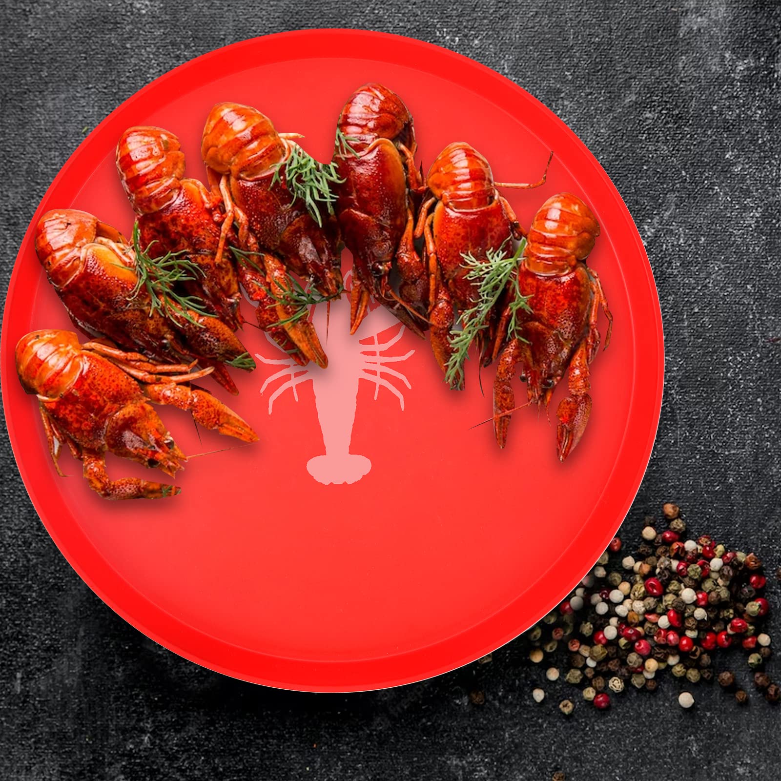 DOSTATNI 3pcs 14 Inch Plastic Crawfish Trays, Red, Round, Modern, Reusable, for Seafood, Decorations, Party, Camping, Picnics