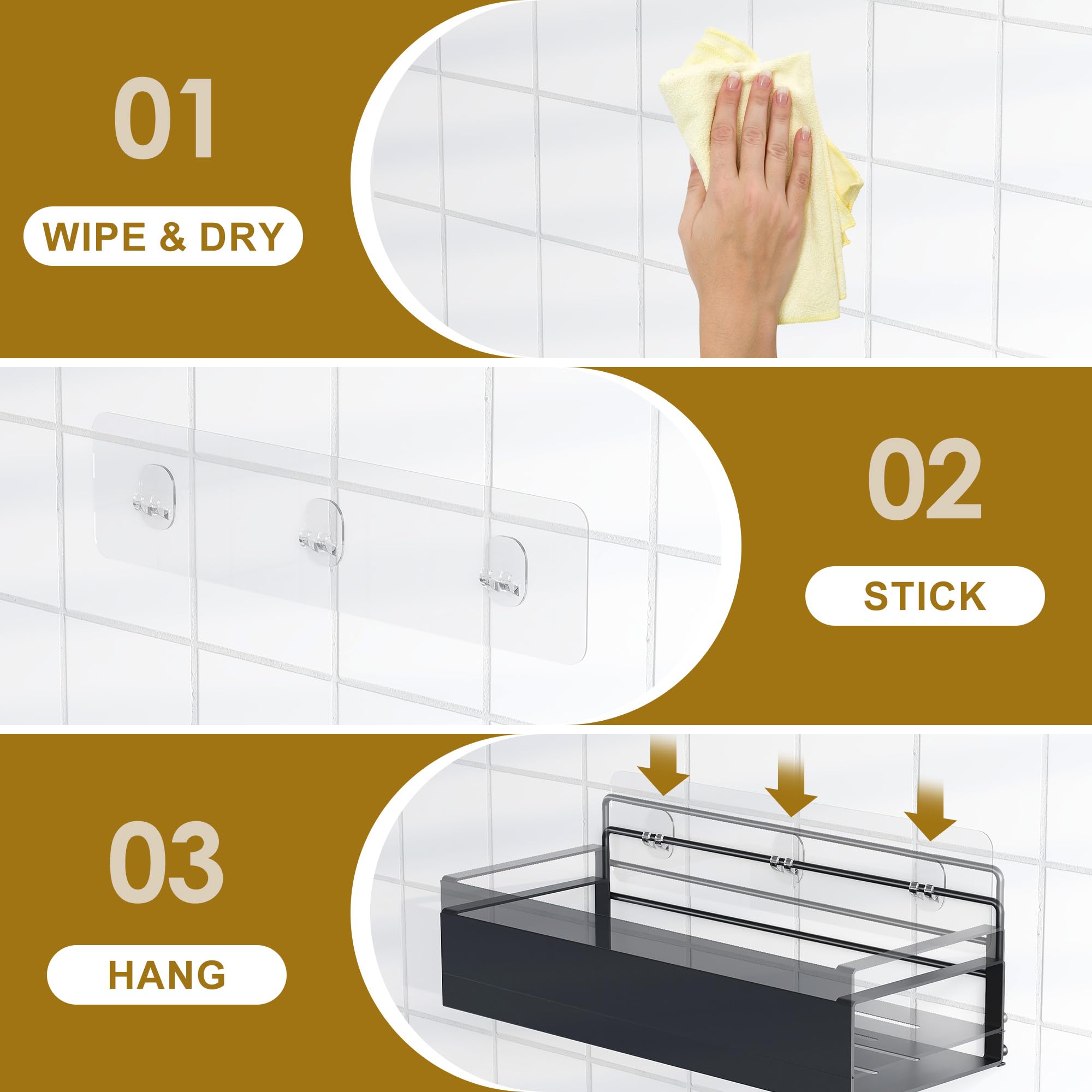 Thideewiz Shower Caddy,Adhesive Shower Shelf with 4 Hooks,No Drill Bathroom Organizer,Hold up to 11 Lbs for Bathroom Organization and Storage - 2 Pack,Black (Breath Soak)